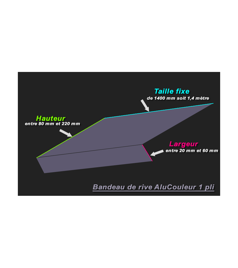 Bandeau de Rive en Aluminium 1 pli couleur sur mesure 1 mm Couleur RAL ...